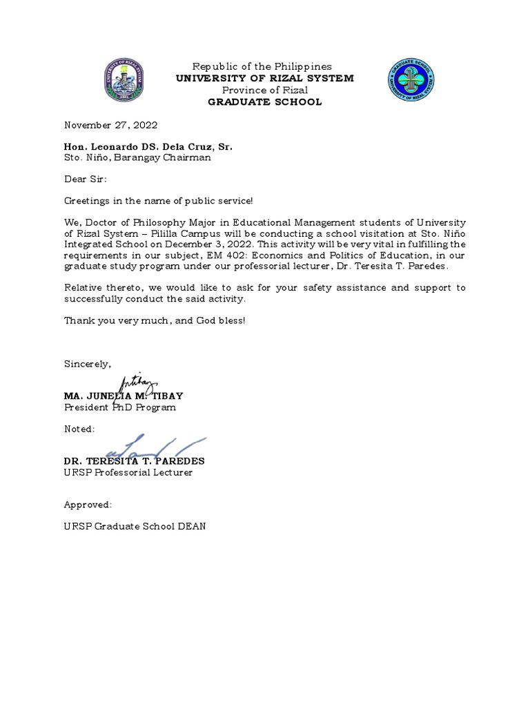 Letter To The Brgy. Chairman | PDF