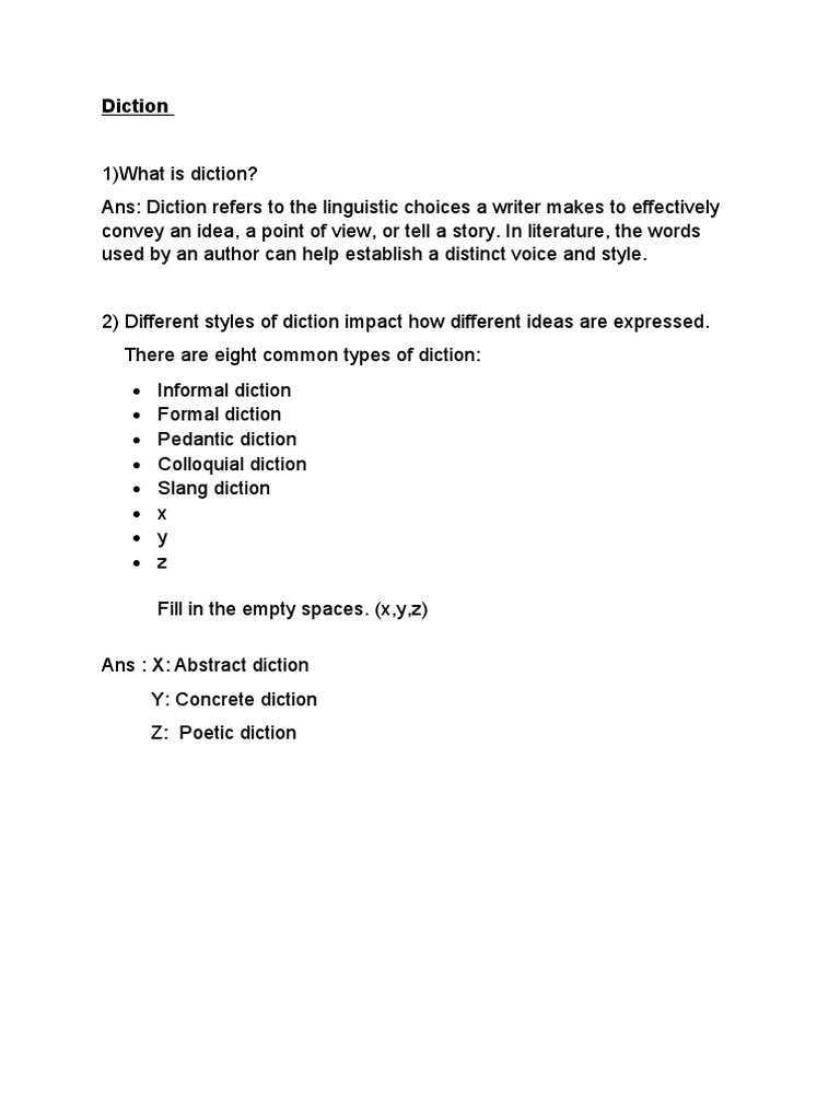 Types and Exercises of Diction | PDF