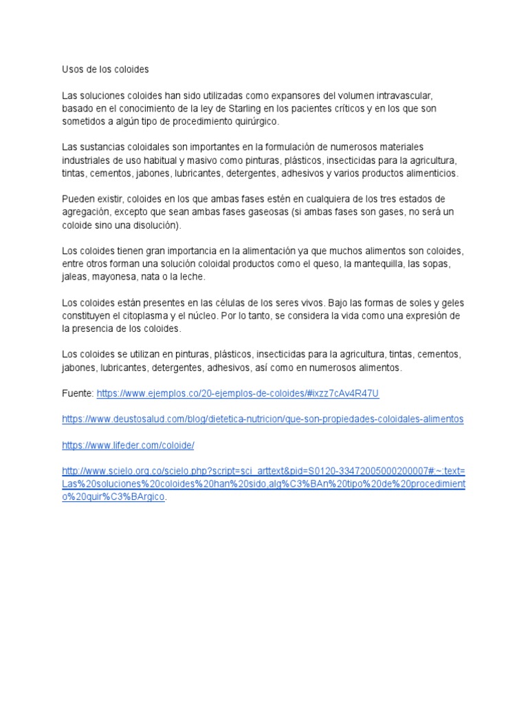 Usos de Los Coloides | PDF
