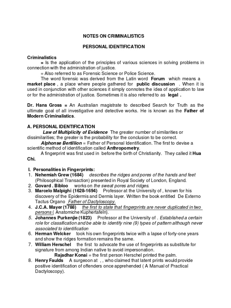 Criminalistics 1 Personal Identification | PDF | Skin | Fingerprint