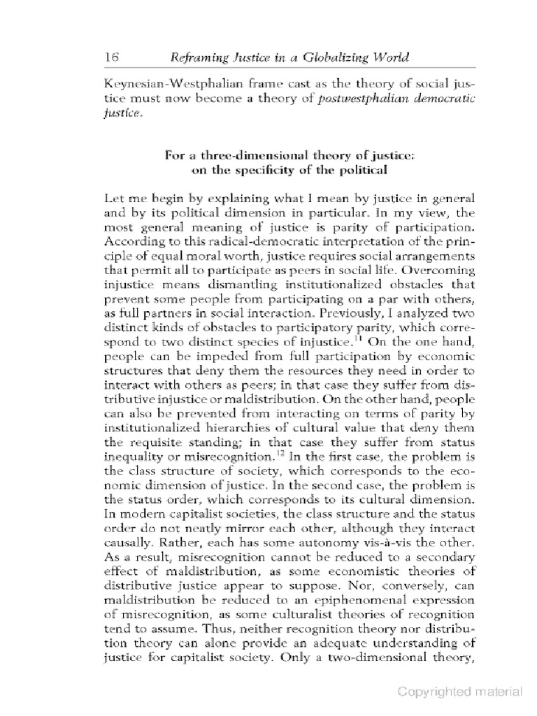Fraser. For A Three-Dimensional Theory of Justice. | PDF