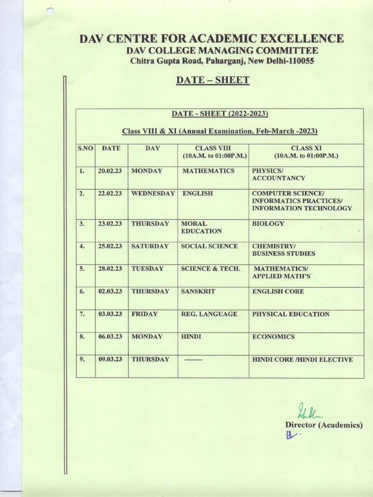Final Datesheet | PDF