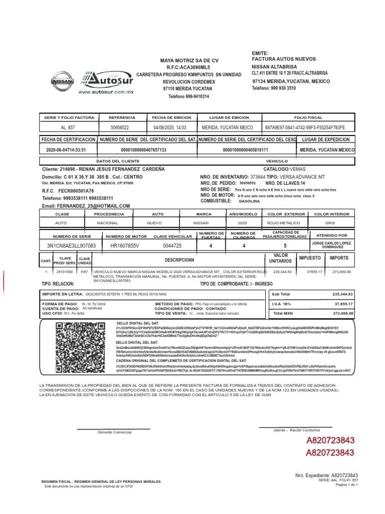 Factura Nissan 2020 | PDF