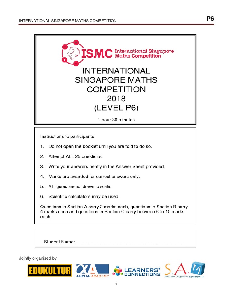 ISMC 2018 P6 Questions Booklet | PDF