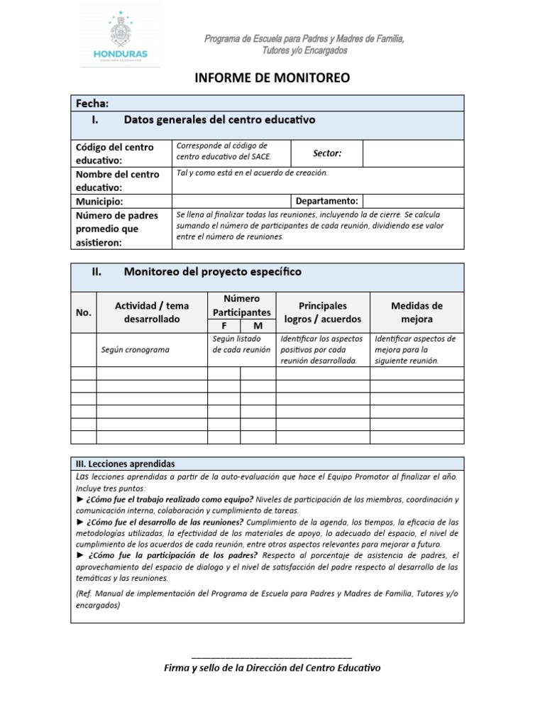 Formato Informe de Monitoreo EPMFTE | PDF