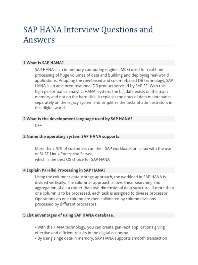 SAP HANA Nterview Questions and Answers | PDF | Replication (Computing) | Databases