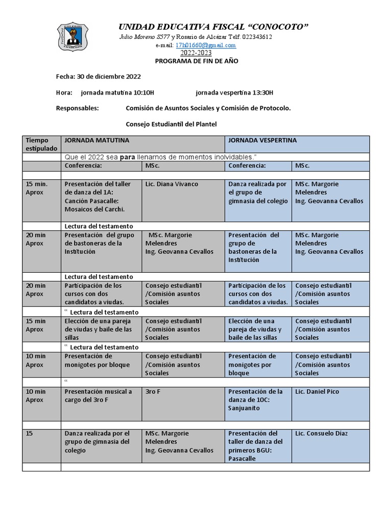 Programa Fin de Año, OFICIO Nro. 2 | PDF