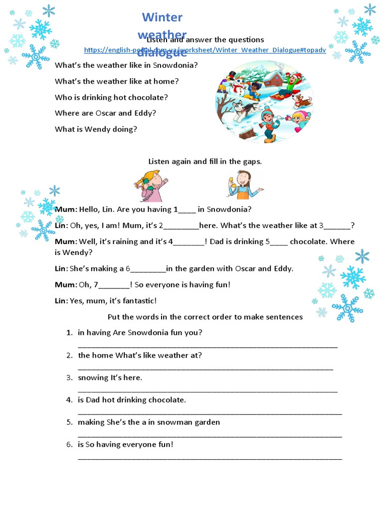 Kids' Winter Weather Worksheet | PDF | Cooking, Food & Wine | Language ...