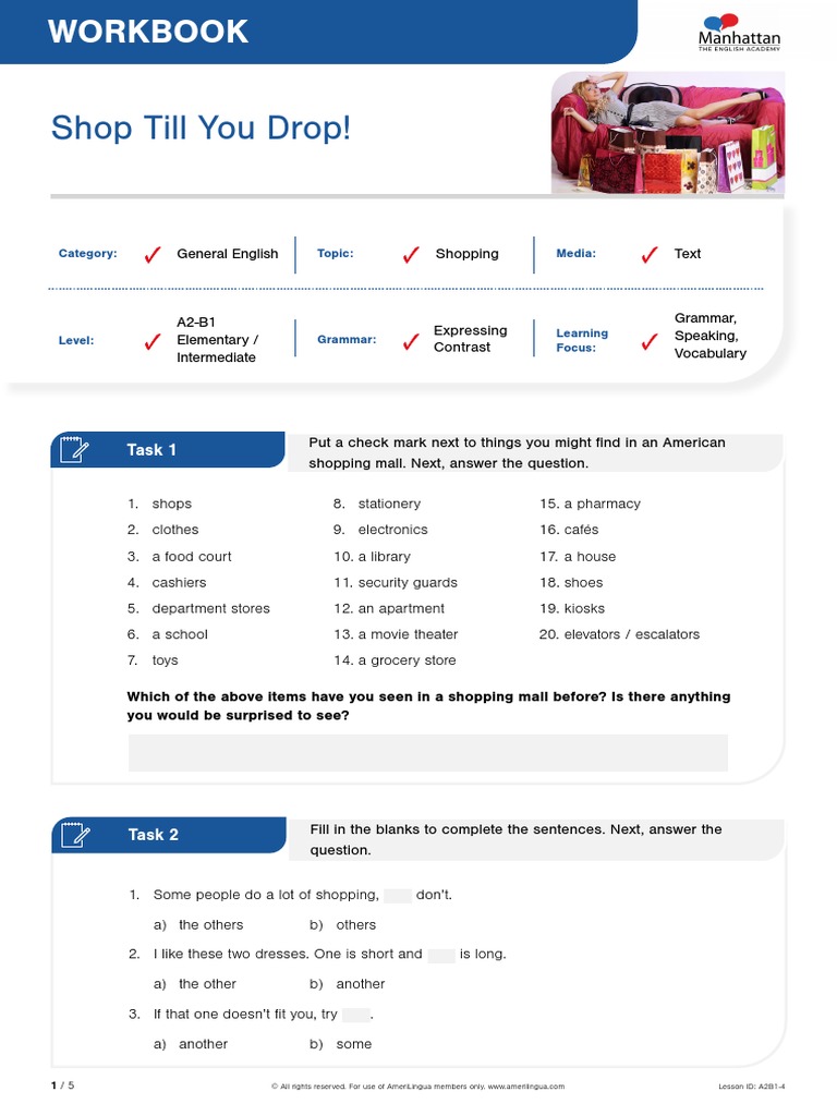 A2B1-4 Workbook Shop Till You Drop | PDF