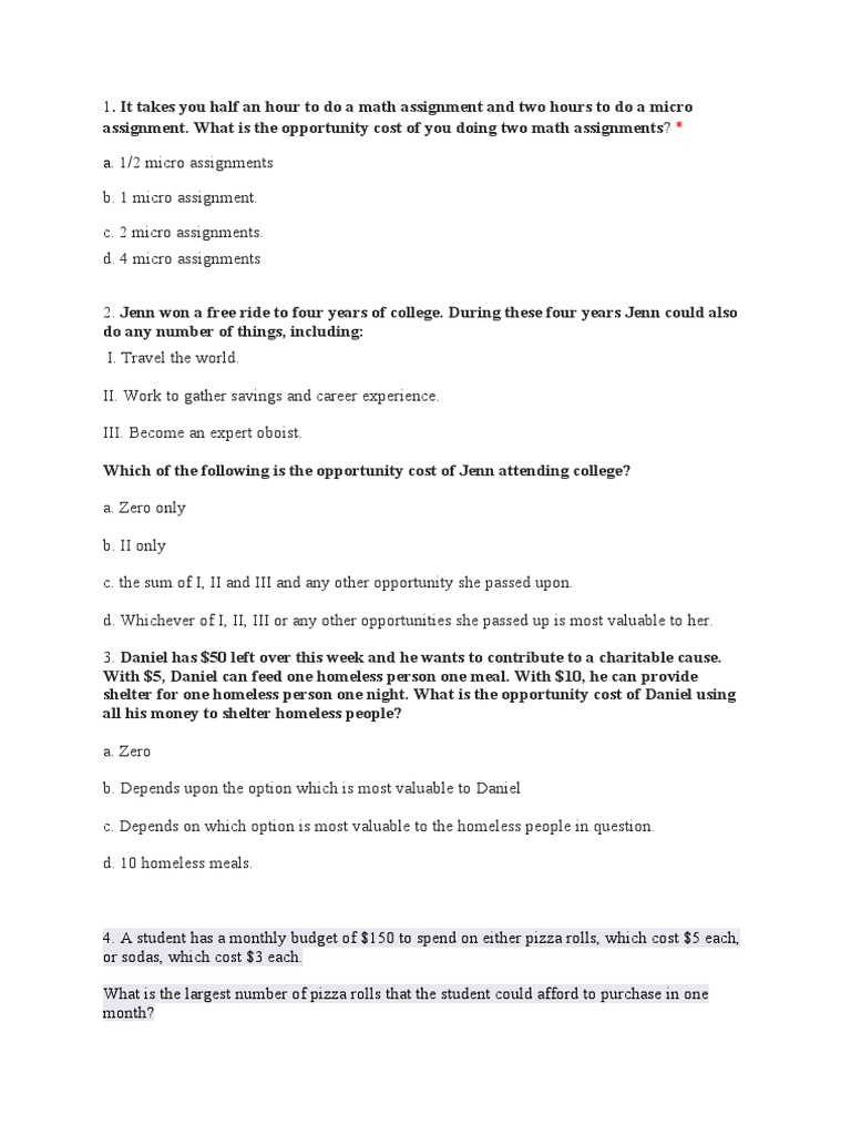 Opportunity Cost Practice Sheet | PDF