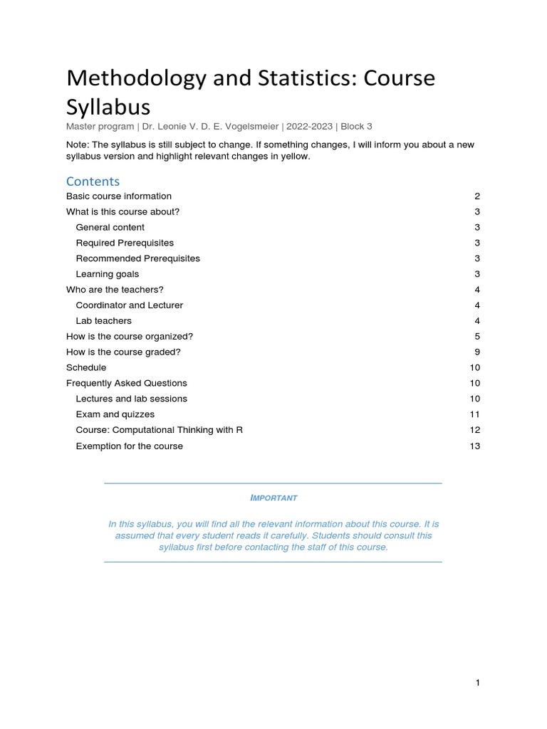 Syllabus Statistics&Methodology 2022 2023 Block3 Version1 | PDF ...