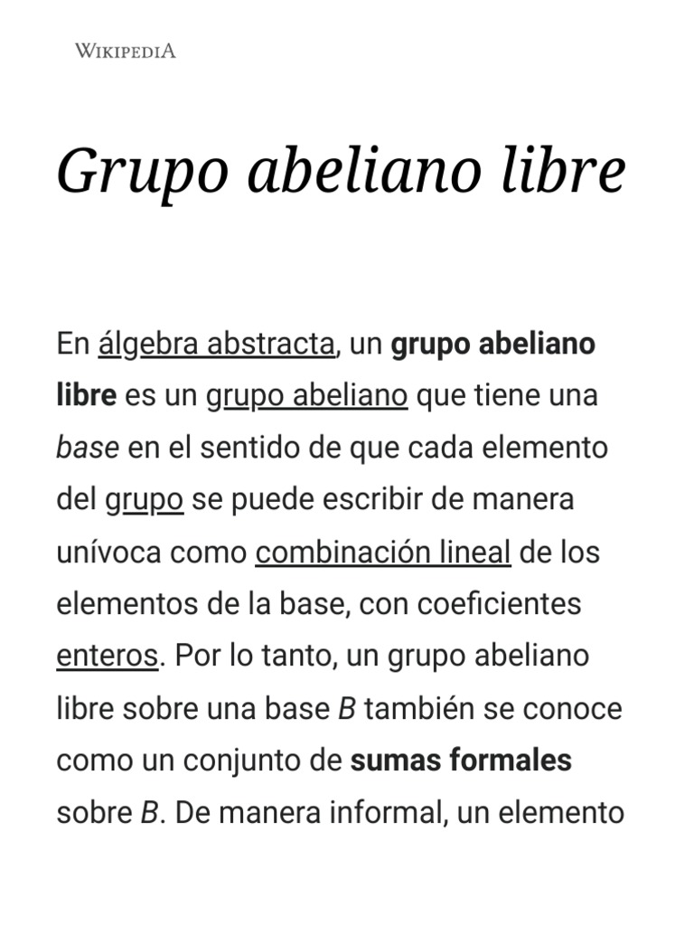 Grupo Abeliano Libre - Wikipedia, La Enciclopedia Libre | PDF | Grupo ...