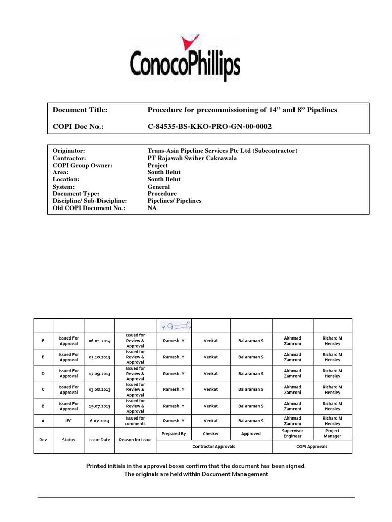 Precom Procedure For SOUTH BELUT REV0F | Download Free PDF | Pipeline ...