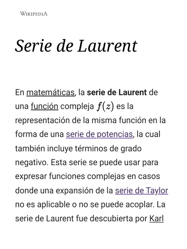 Serie de Laurent - Wikipedia, La Enciclopedia Libre | PDF | Funciones y mapeos | Cálculo