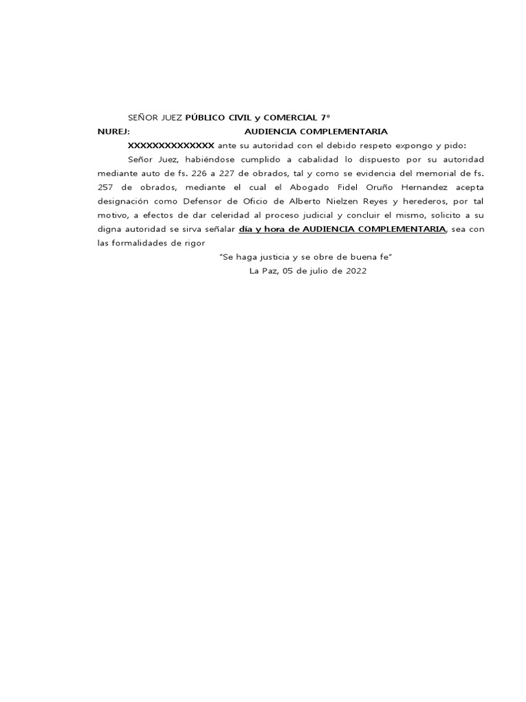 Audiencia Complementaria | PDF