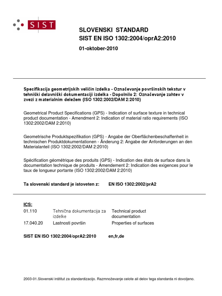 SIST EN ISO 1302 2004 Opra2 2010 | PDF | International Organization For ...