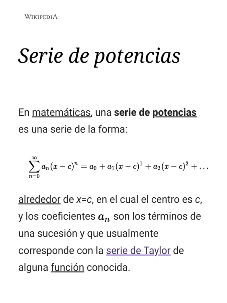 Serie de Potencias - Wikipedia, La Enciclopedia Libre | PDF | Serie de potencia | Objetos ...
