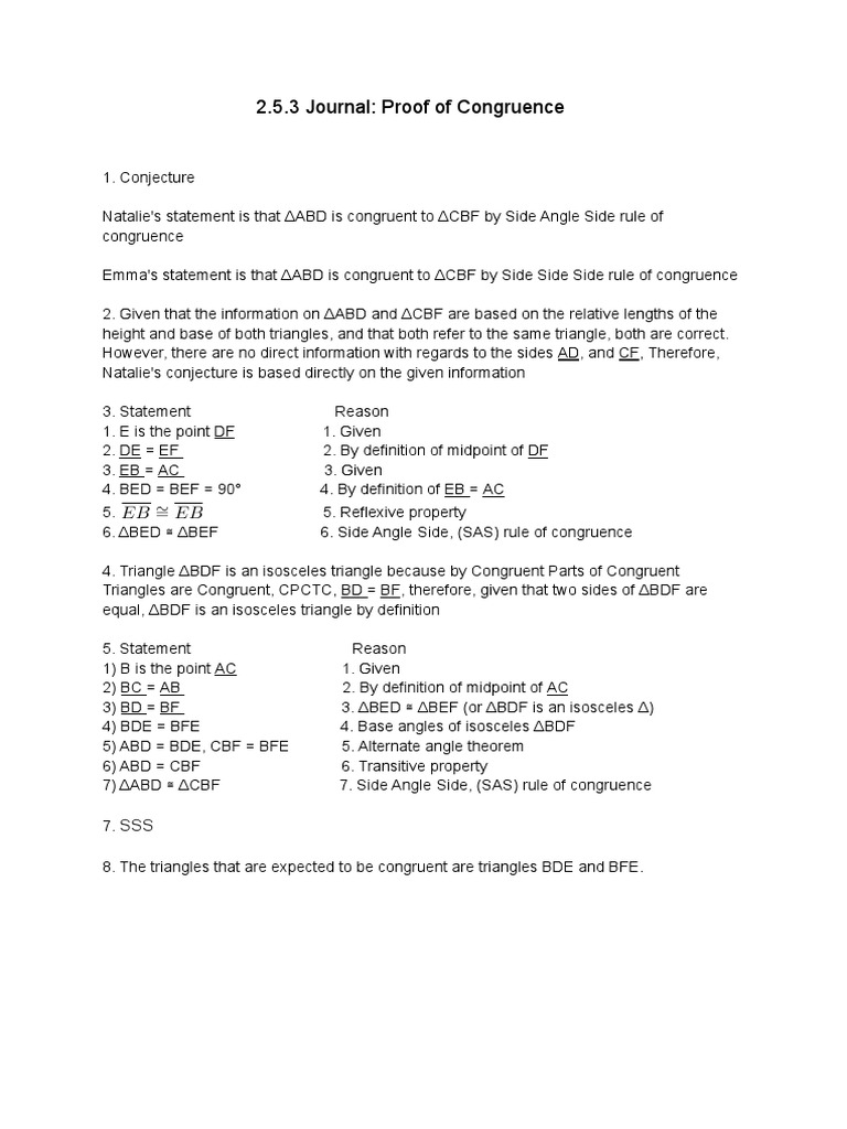 Proofs of Triangle Congruence | PDF