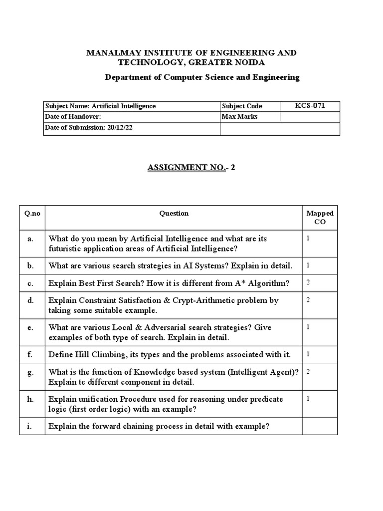 AI Assignment 2 | PDF | Art | Technology & Engineering