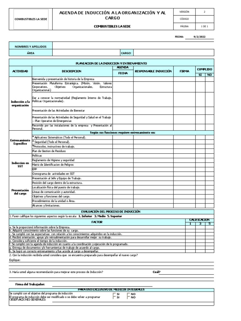 Proceso de Inducción y Evaluación | PDF | Planificación