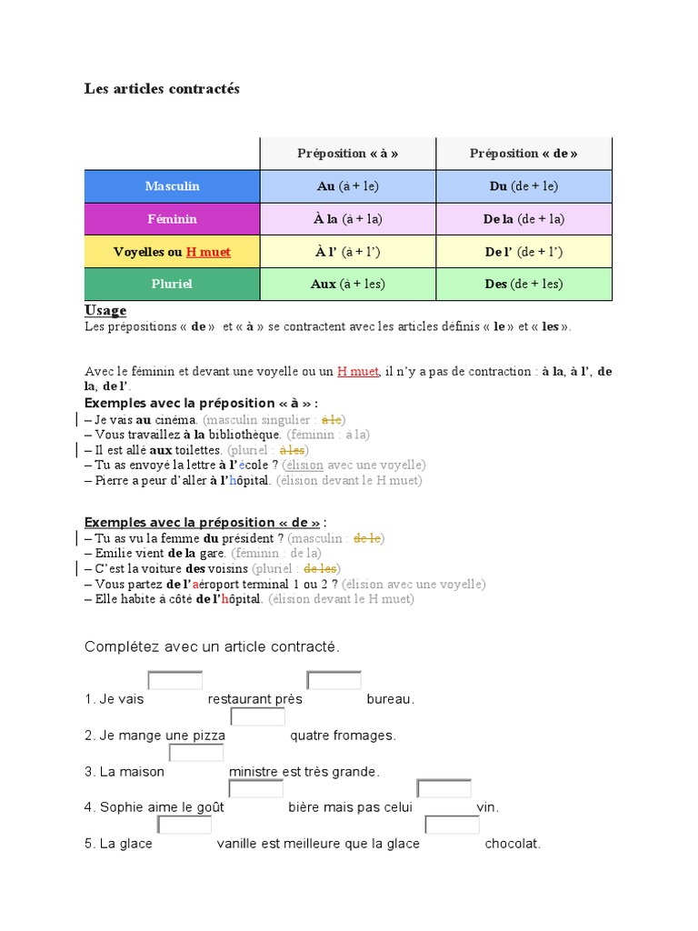 Les Articles Contractés | PDF | Théorie (échecs) | Échecs