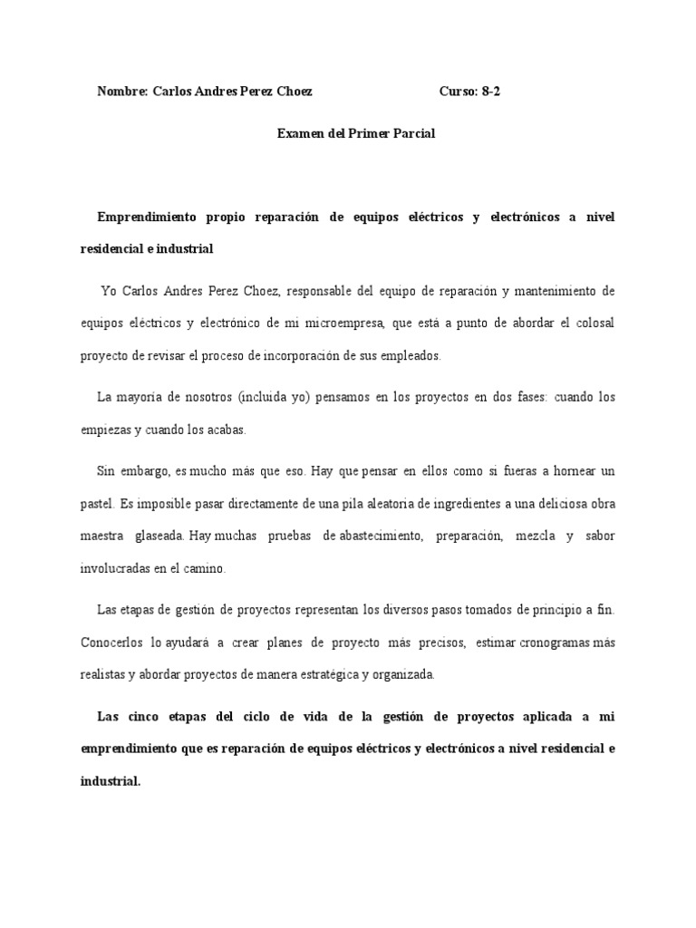 Examen Proyecto | PDF | Planificación | Gestión de proyectos