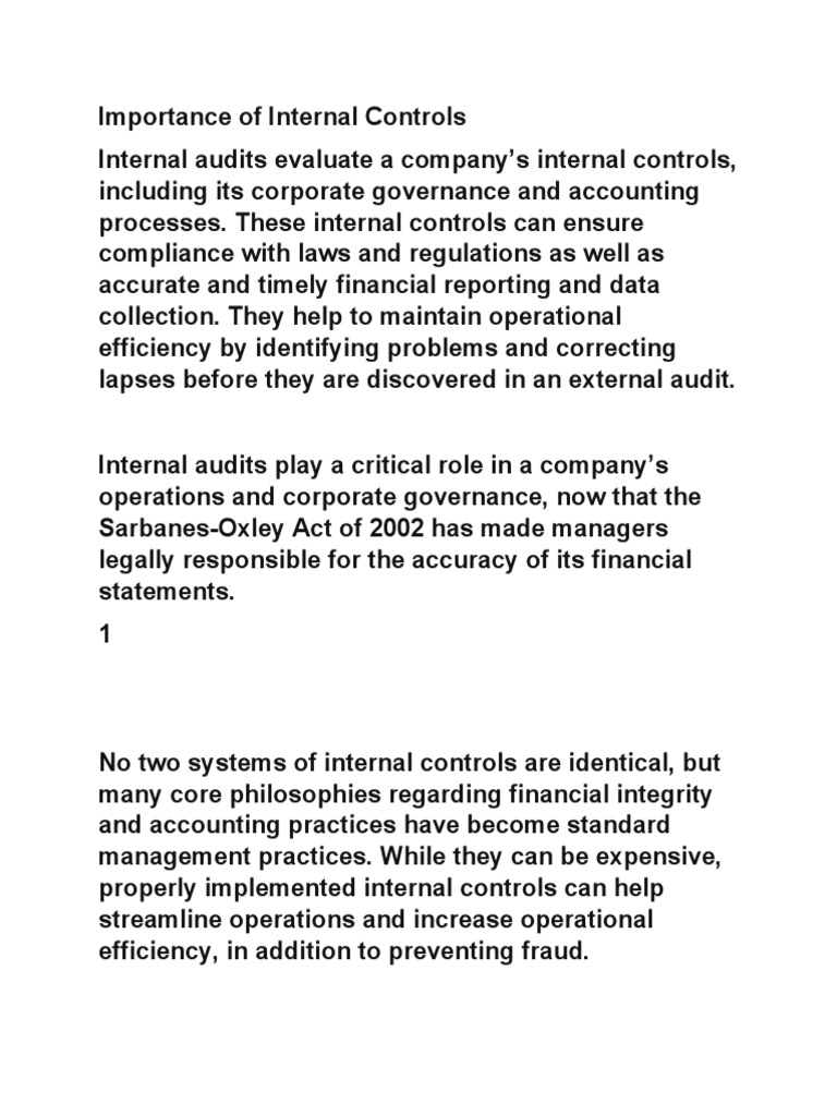 Importance of Internal Controls | PDF Importance of Internal Controls | PDF