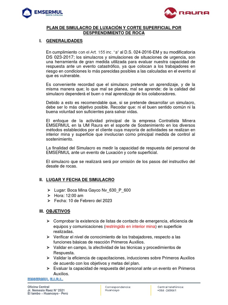 Plan de Simulacro Santa Catalina | PDF | Simulación