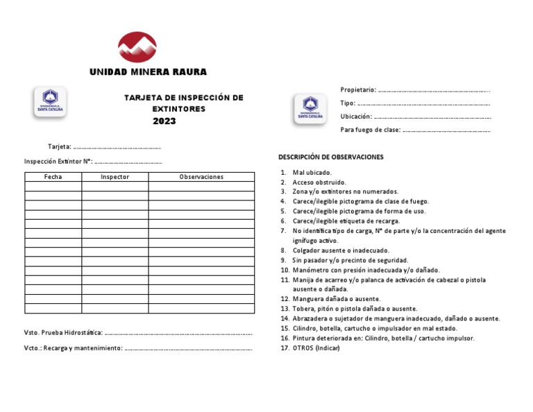 Tarjeta de Inspeccion de Extintores | PDF