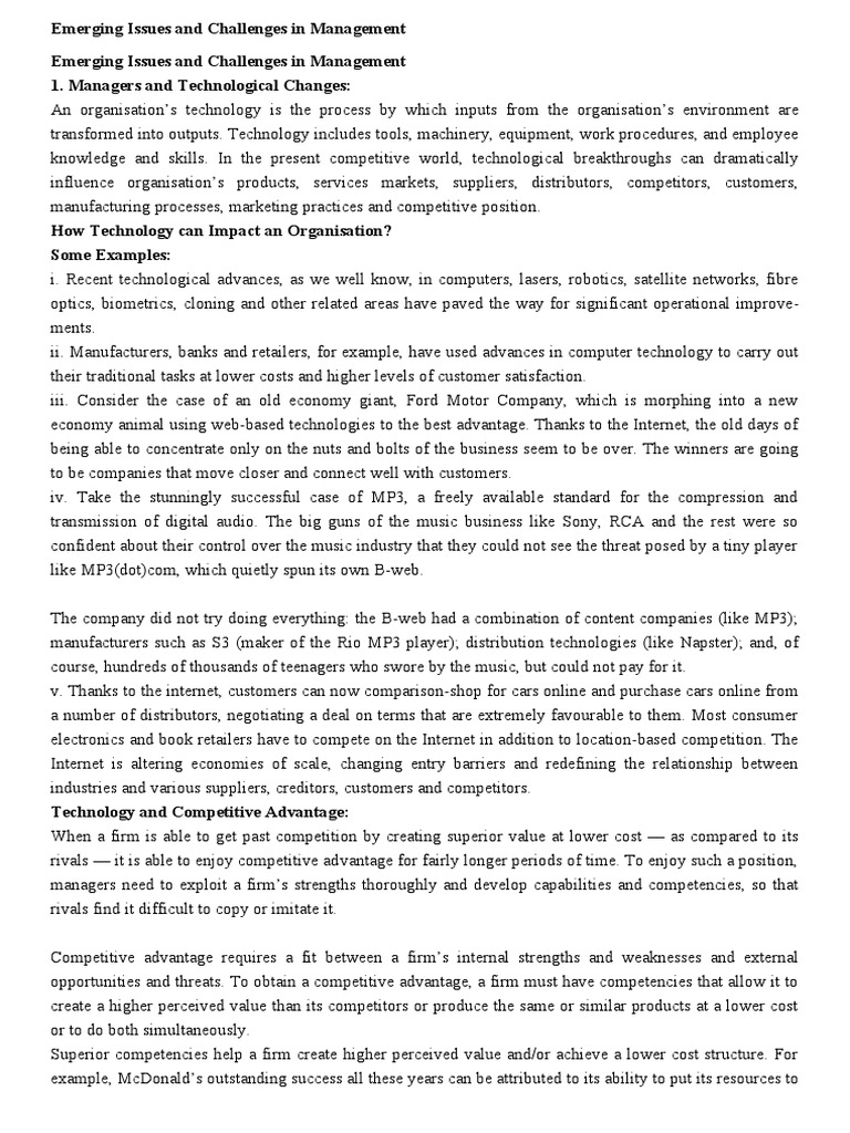 Emerging Issues and Challenges in Management | PDF | Employment ...