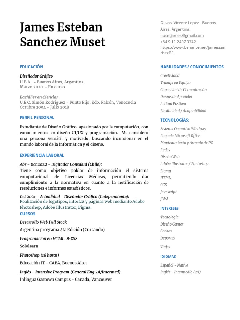 Currículum James Sanchez Diseño | PDF | Red mundial | Internet y web