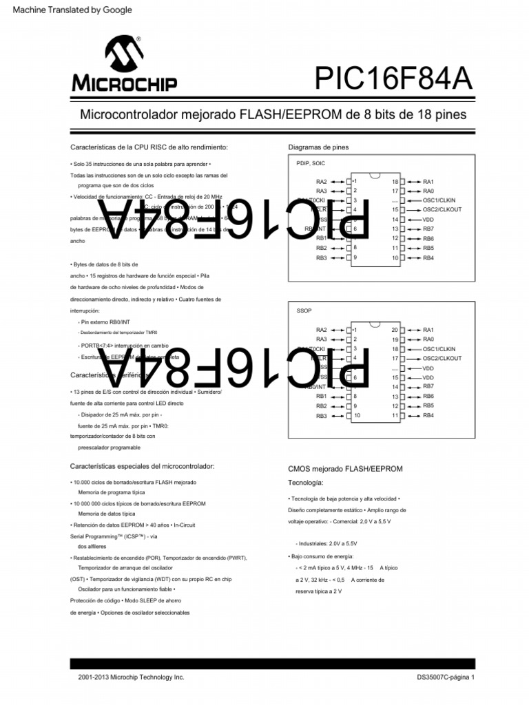 PIC16F84A MicrochipTechnology | PDF | De entrada y salida | Almacenamiento de datos de la ...