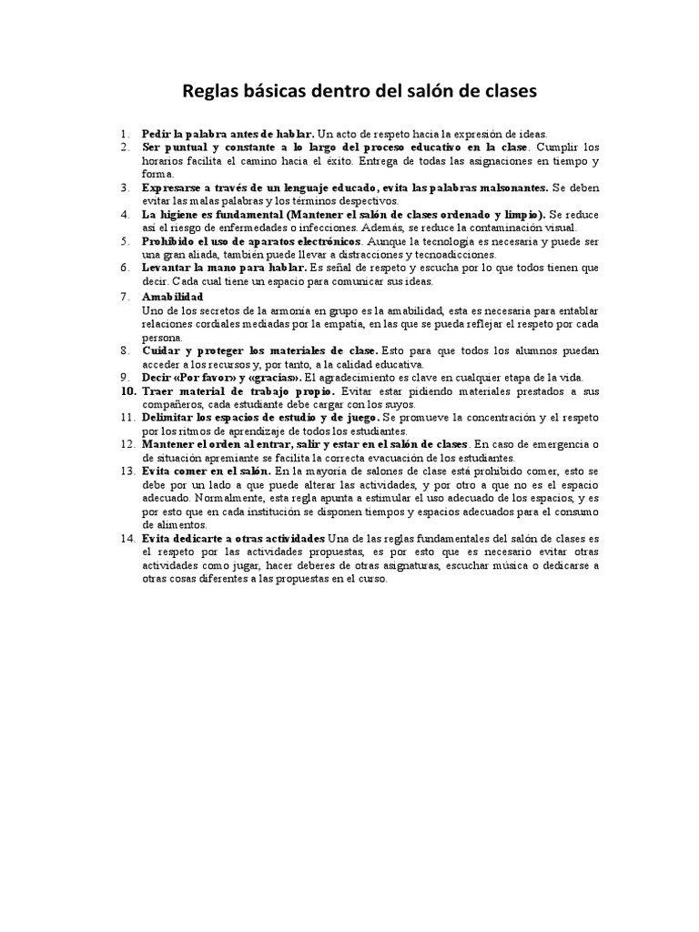 Reglas Básicas Dentro Del Salón de Clases | PDF
