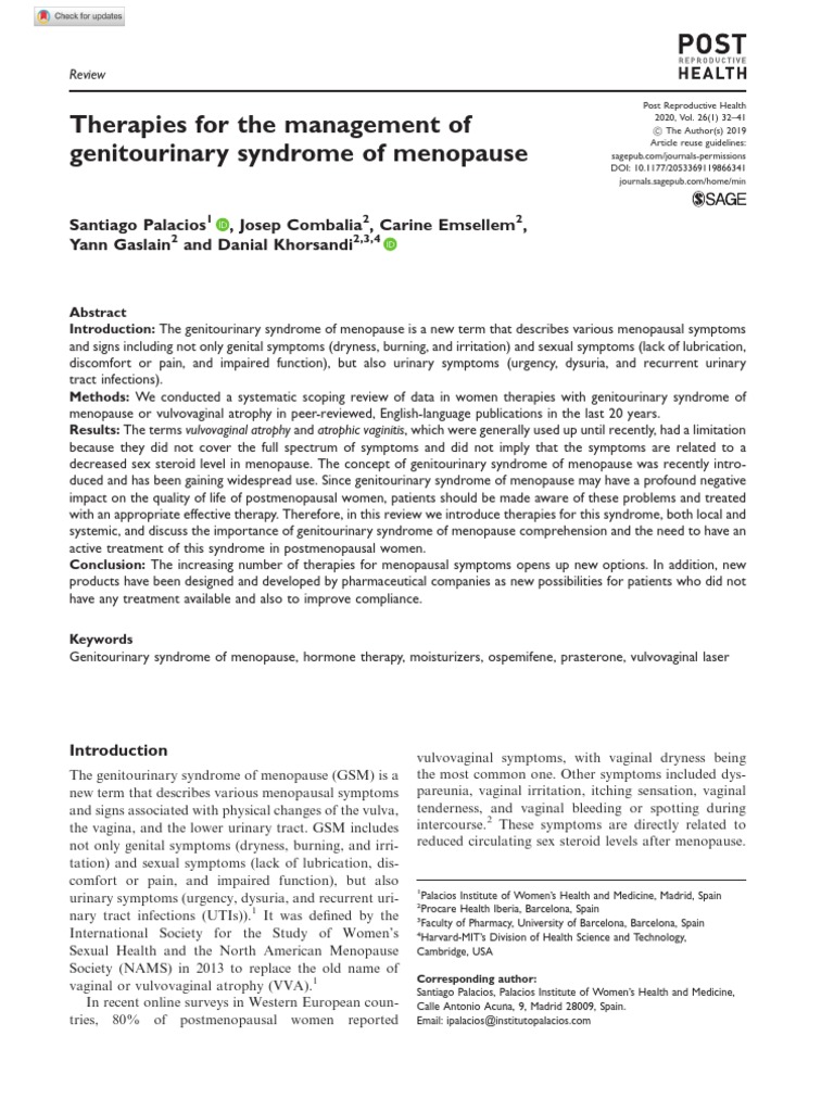 Therapies For The Management Of Genitourinary Syndrome Of Menopause Pdf
