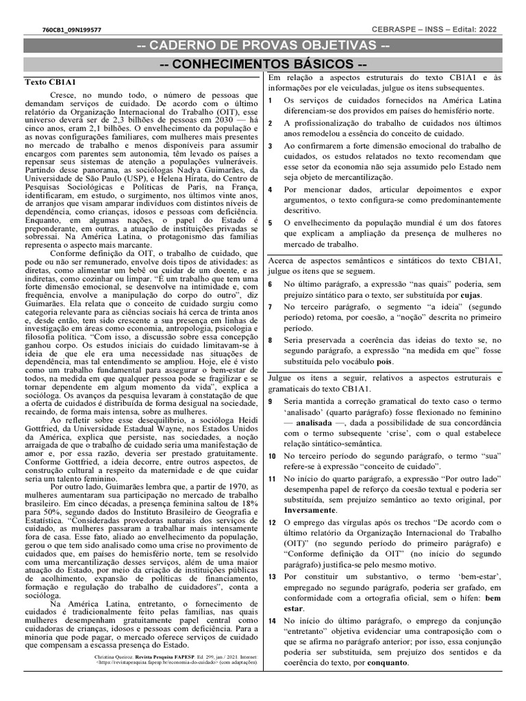 Caderno de Prova Concurso Inss 2022 | PDF | Bem-estar social ...
