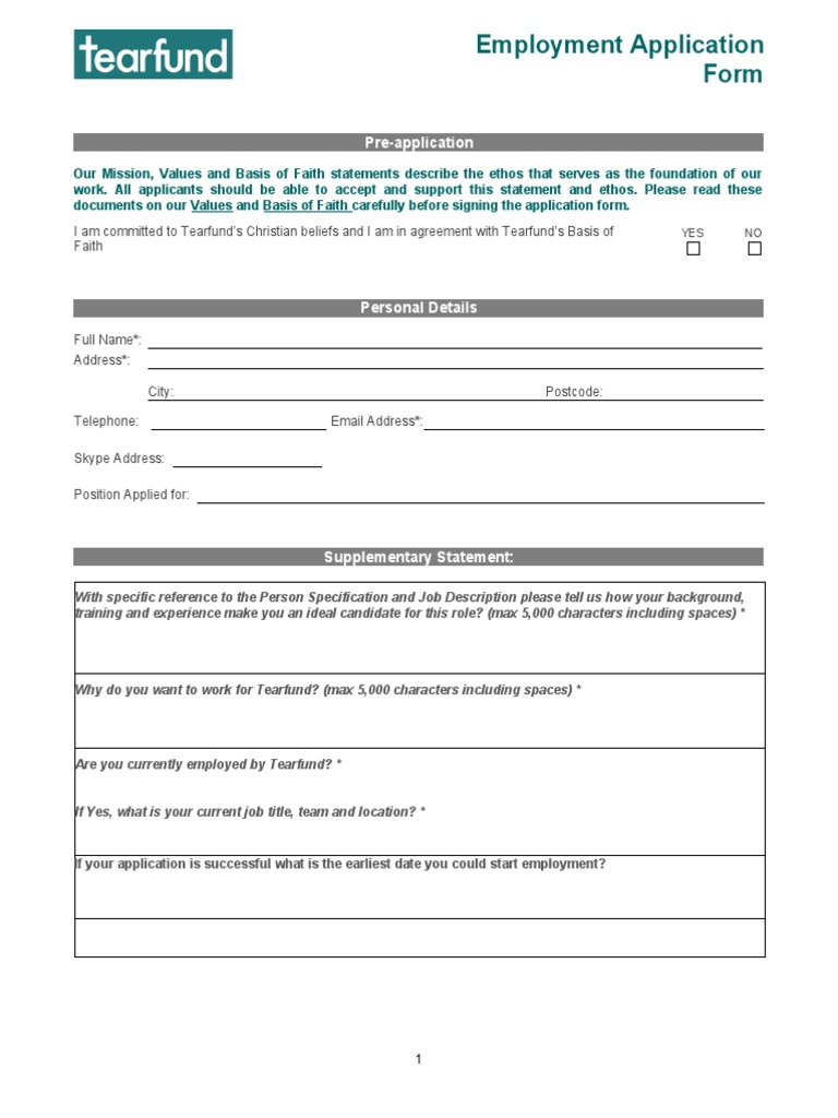 Tearfund Application Form | PDF | Justice | Crime & Violence