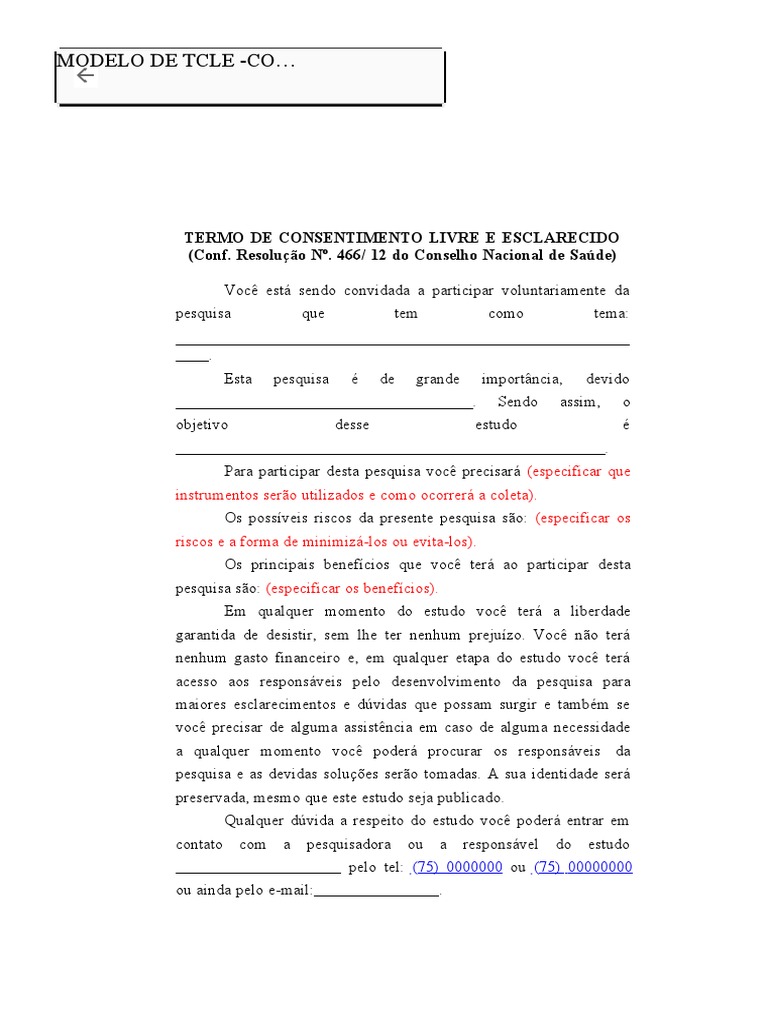 Modelo de Tcle - Correto - Doc 2 | PDF