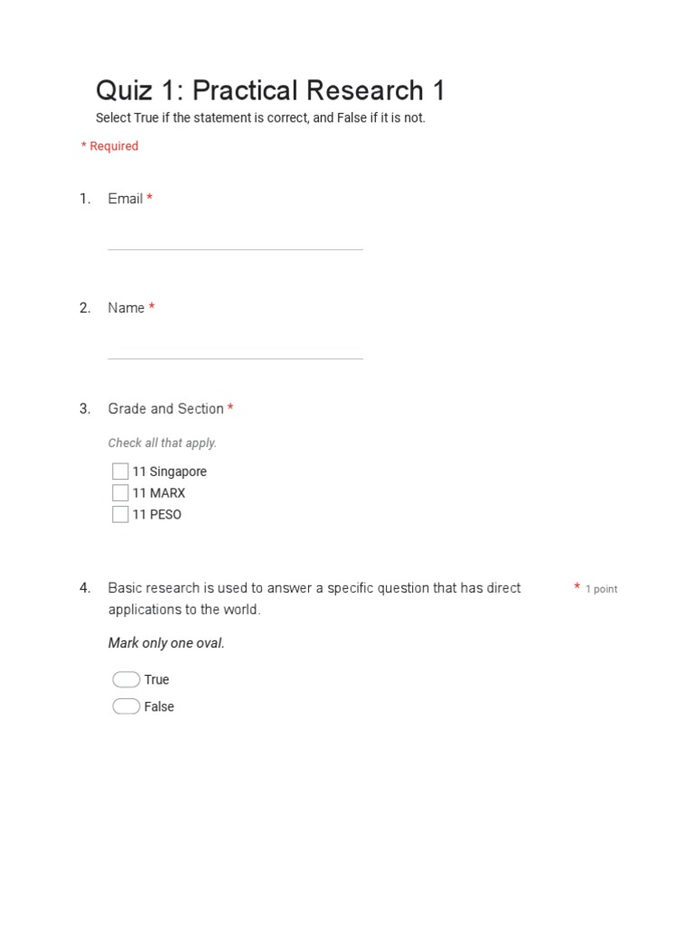 Quiz 1 - Practical Research 1 - Google Forms | PDF