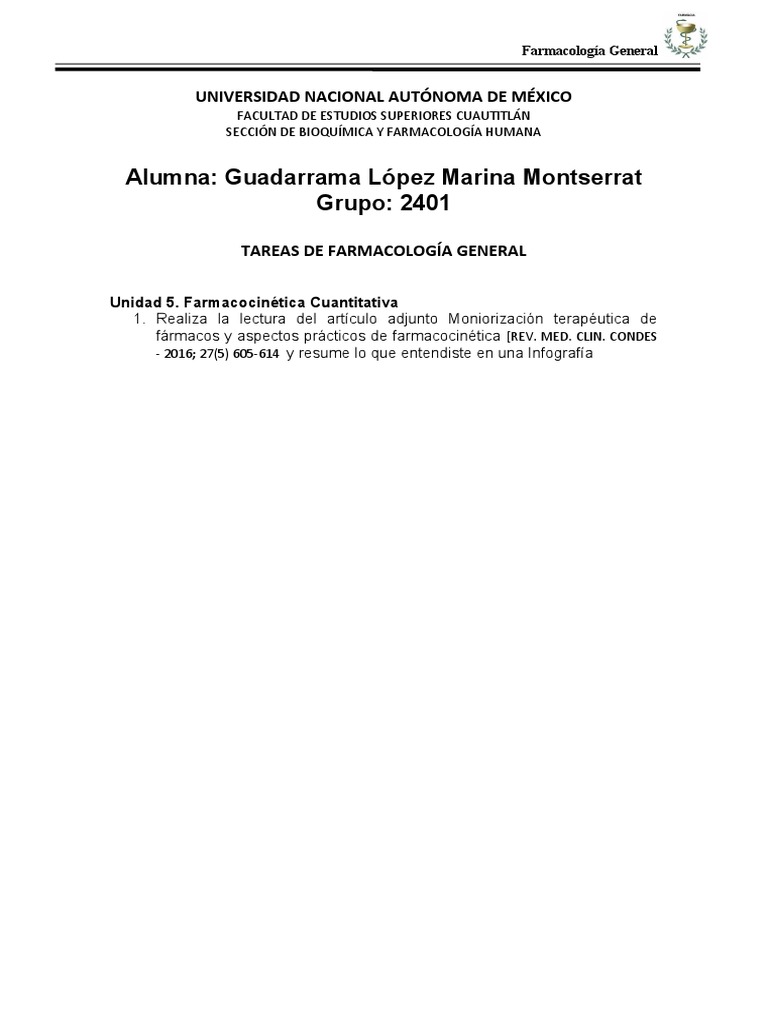 Tarea FG Farmacocinética Cuantitativa | PDF | Farmacocinética | Farmacología