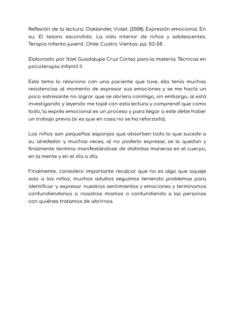 Reflexión Itzel Cruz Expresión Emocional | PDF