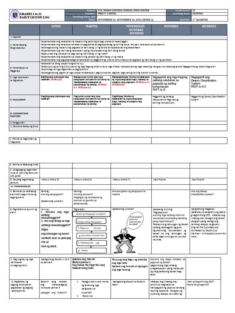 Week 3 Dll Filipino 6 q1 w3 | PDF