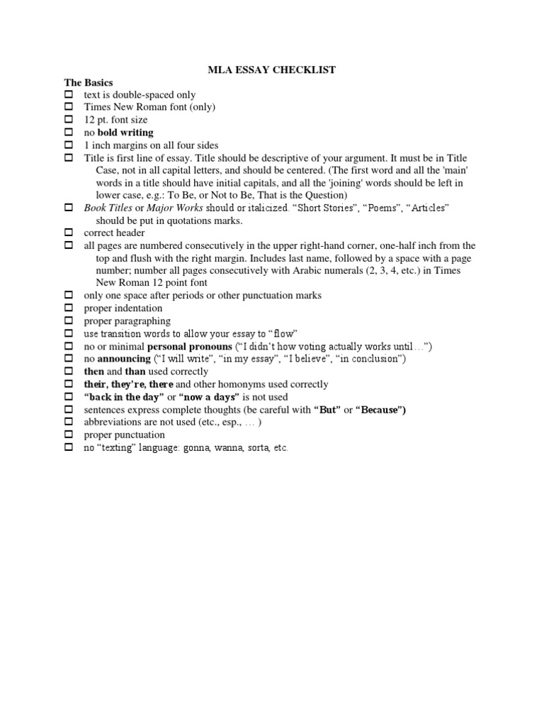 Mla Essay Checklist | PDF | Language Arts & Discipline