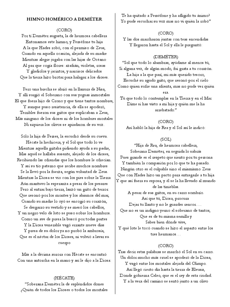 Himno Homérico A Deméter | PDF | infierno | Perséfone