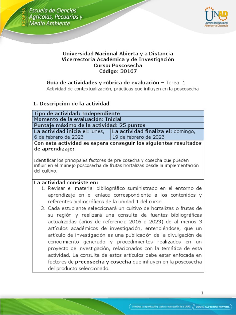 Guía de Actividades Poscosecha | PDF | Evaluación | Plagio