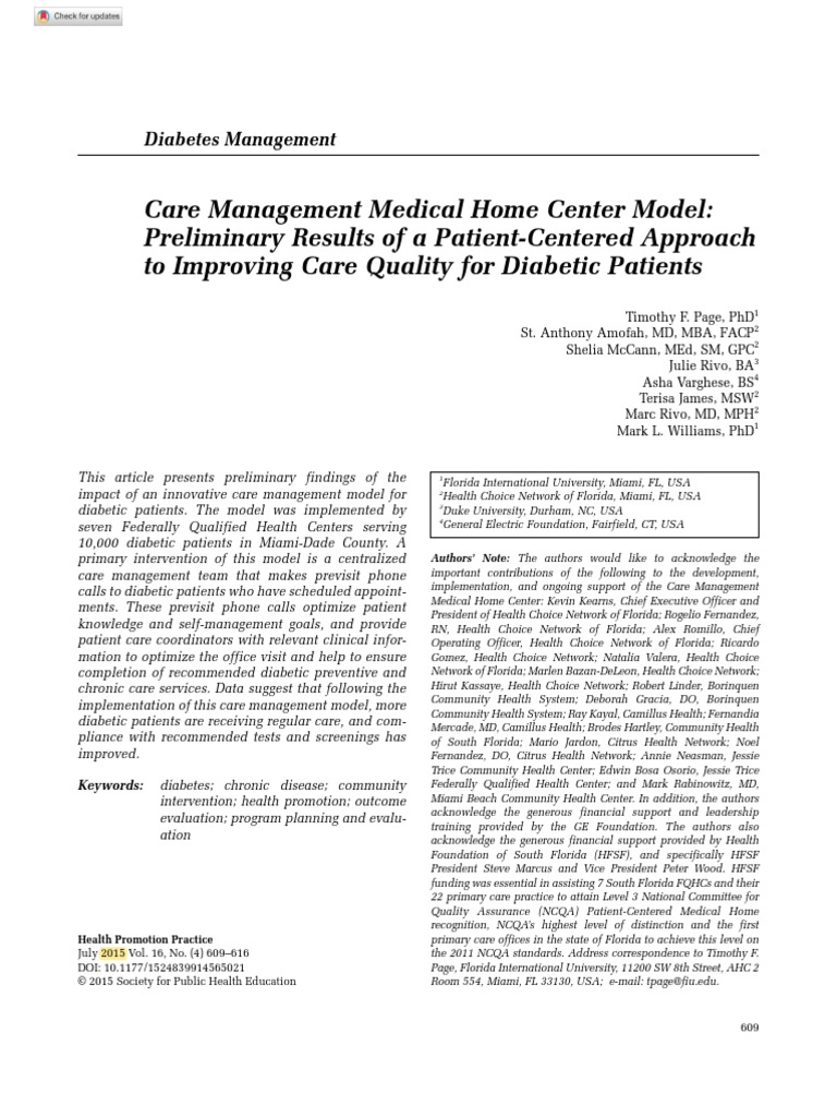 Care Management Medical Home Center Model: Preliminary Results of A ...