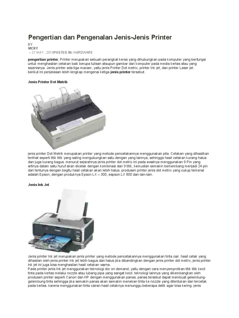 Pengertian Dan Pengenalan Jenis PRINTER | PDF