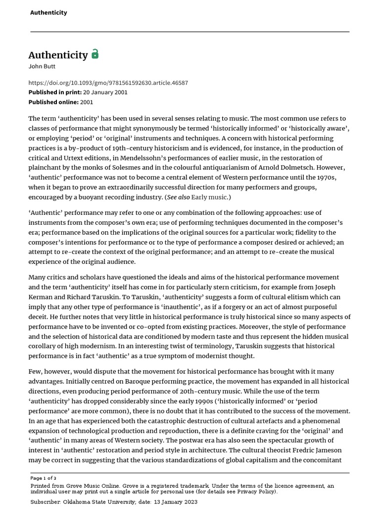 Authenticity - John Butt | PDF | Authenticity (Philosophy) | Composers