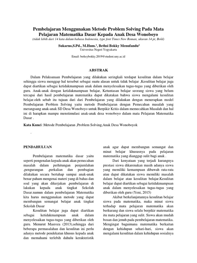 Artikel KKN - Pembelajaran Menggunakan Metode ProbLem Solving Pada Mata ...
