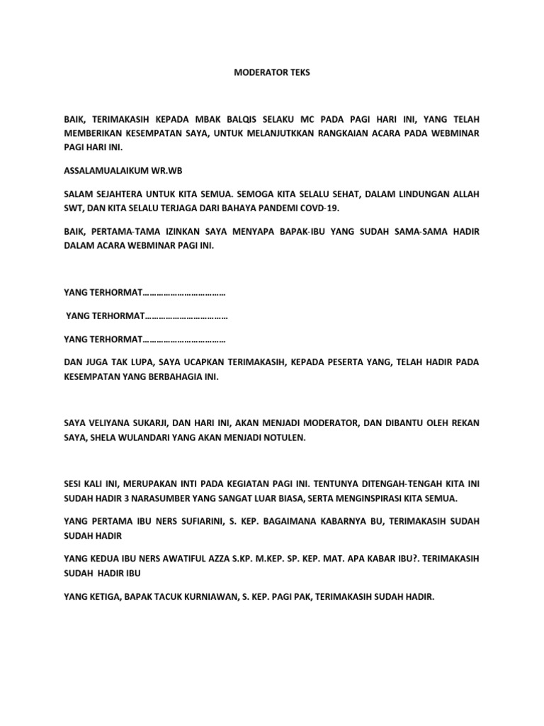 Moderator Teks Seminar Besok | PDF