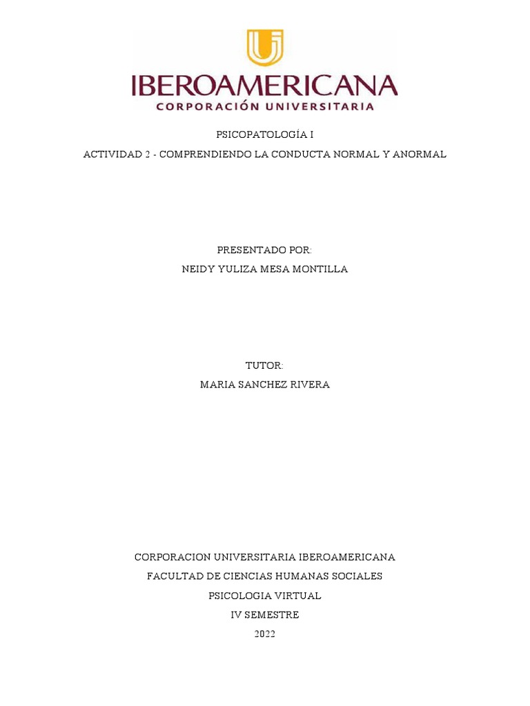 Actividad 2 - Comprendiendo La Conducta Normal y Anormal | Descargar ...